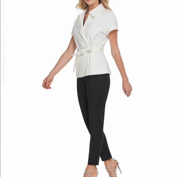 Dkny | Jackets & Coats | Dkny Belted Shortsleeve Ivory Jacket | Poshmark